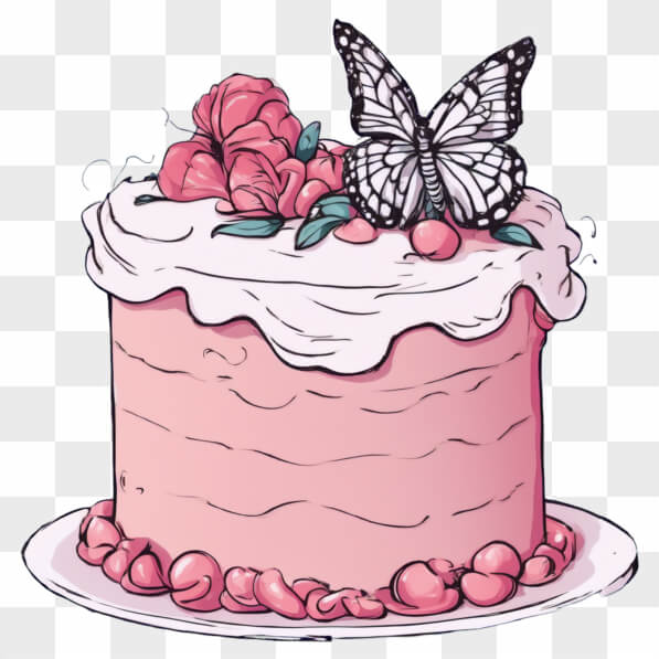 Download Decorative Pink Cake with Butterfly Cartoons Online - Creative ...