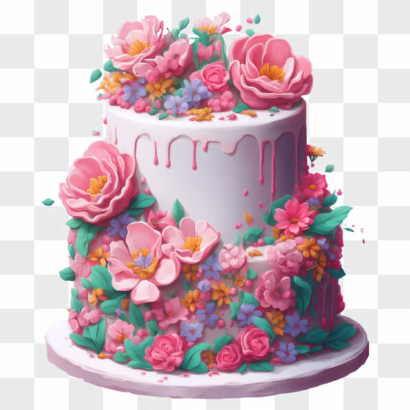 Download Floral Cake with Drip Icing Cartoons Online - Creative Fabrica