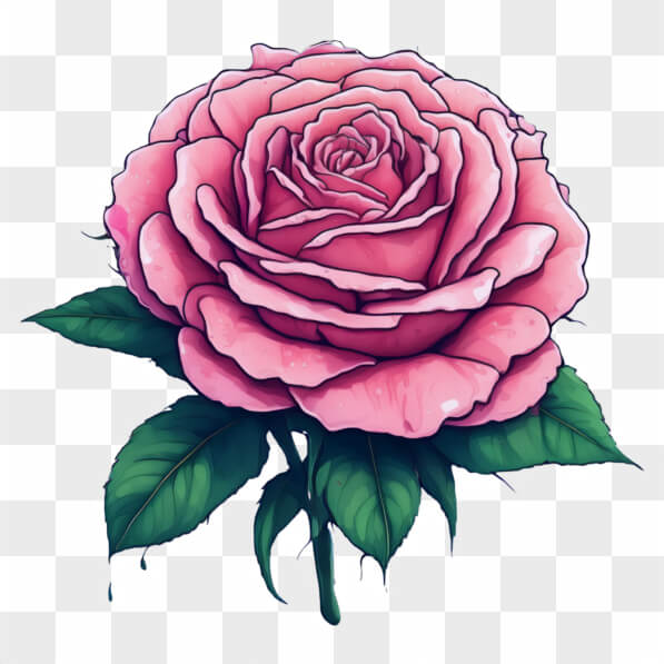 Descarga Rosa rosa realista con hojas verdes Cartoons En Línea ...
