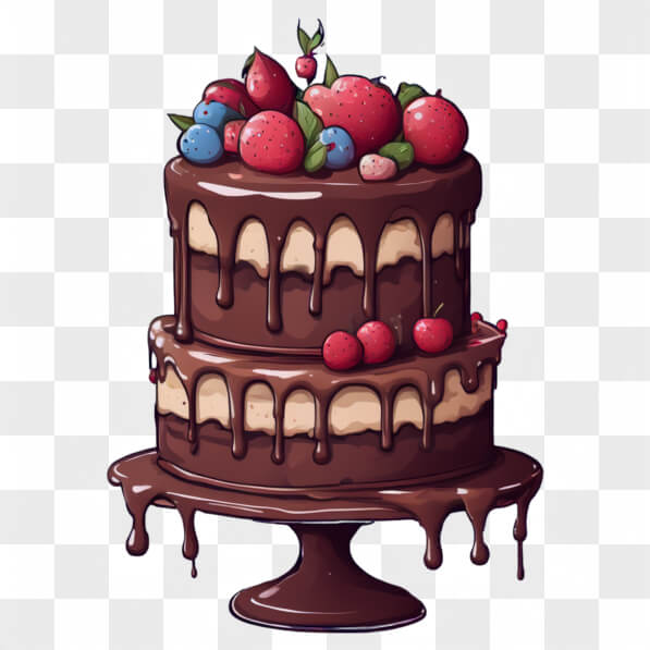 Download Two-tiered Chocolate Cake with Fruits Cartoons Online ...