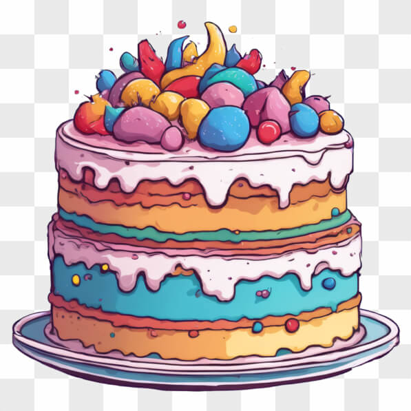 Download Colorful Layered Cake with Fruits and Candies Cartoons Online ...