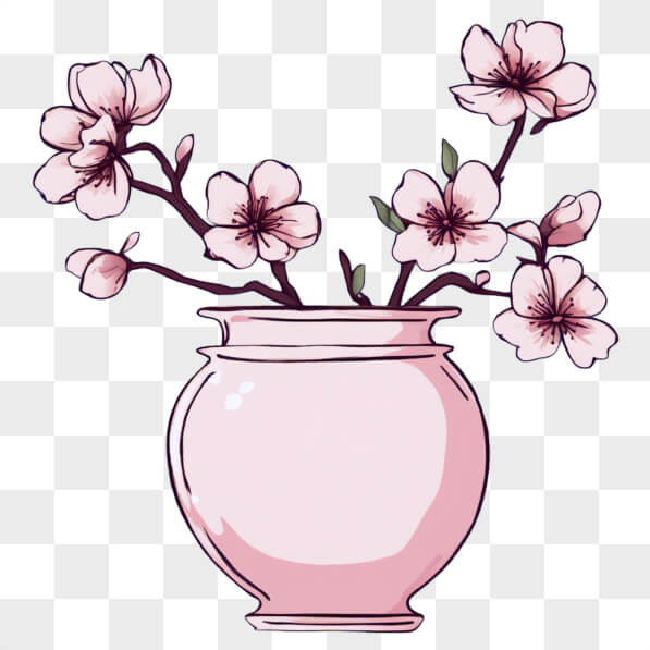 Download Pink Vase with Cherry Blossoms Cartoons Online - Creative Fabrica