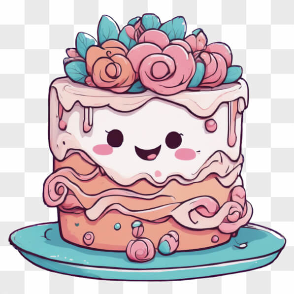 Download Cute Cartoon Cake with Flowers Cartoons Online - Creative Fabrica