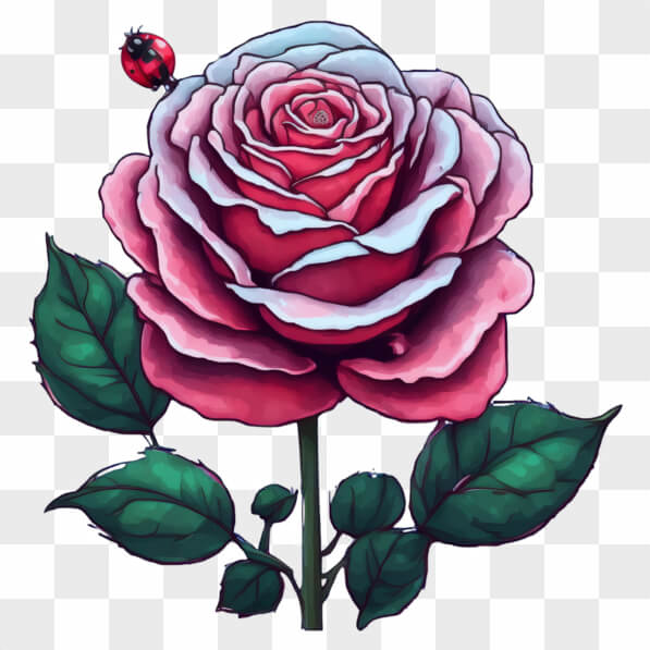 Download Vibrant Pink Rose with Ladybug Cartoons Online - Creative Fabrica