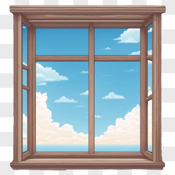 Download Wooden window frame with cloudy blue sky Cartoons Online ...