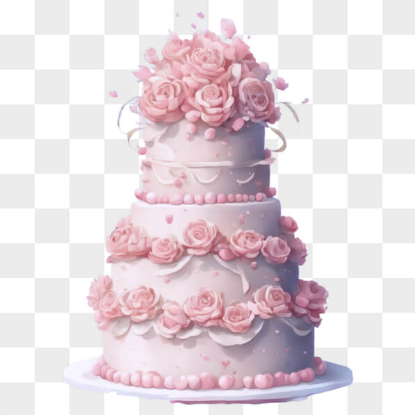Download Elegant Three-Tiered Pink Rose Cake Cartoons Online - Creative ...