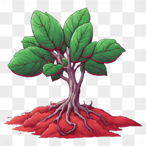 Download Stylized Tree with Green Leaves Emerging from Red Soil ...