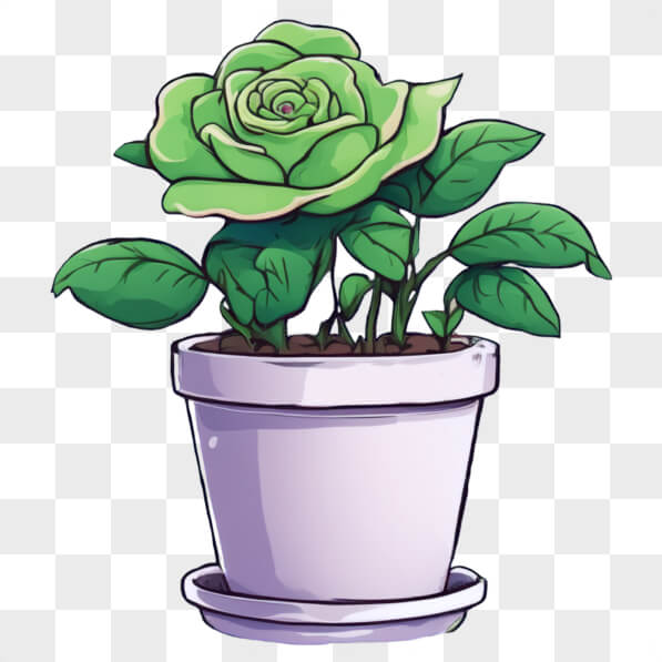 Download Stylized Green Rose Plant in a White Pot Cartoons Online ...