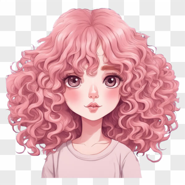 Download Whimsical Illustration of a Girl with Pink Curly Hair Cartoons ...