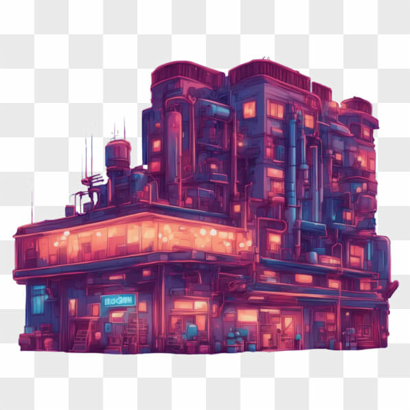 Download Futuristic Industrial Building with Neon Lights Cartoons ...