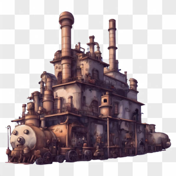 Download Steampunk Factory with Locomotive Cartoons Online - Creative ...