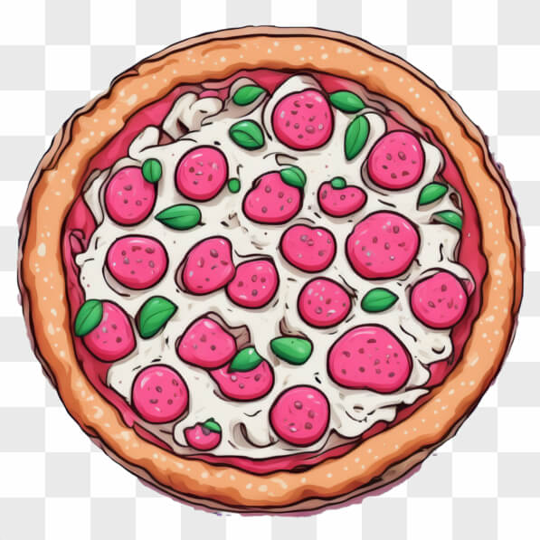 Download A colorful pizza with pink toppings and green leaves Cartoons ...