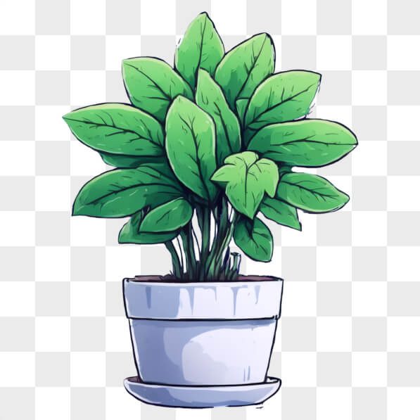 Download Lush Green Plant in a White Pot Cartoons Online - Creative Fabrica