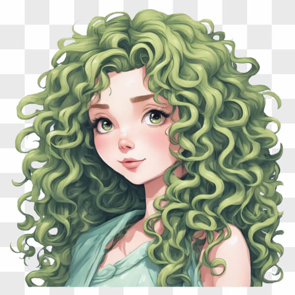 Download Portrait of a Girl with Green Curly Hair Cartoons Online ...