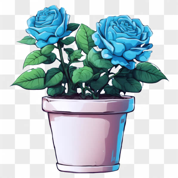 Download Potted Blue Roses Cartoons Online - Creative Fabrica