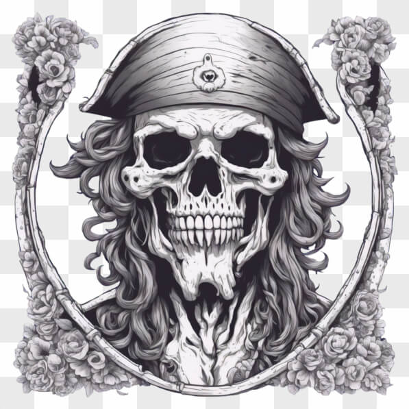 Download Pirate Skull Illustration with Floral Frame Cartoons Online ...