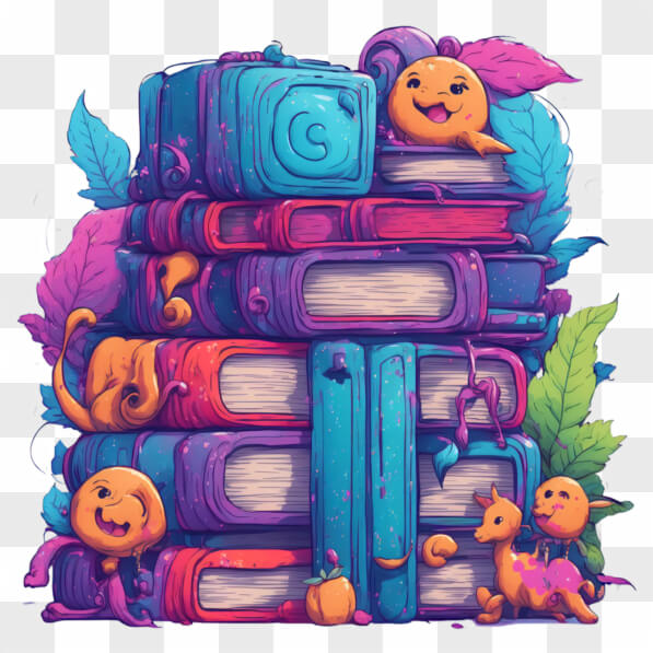 Download Colorful Stack of Books with Whimsical Characters Cartoons ...