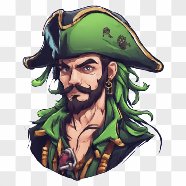 Download Stylized Pirate Character with Green Hat and Hair Cartoons ...