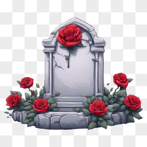 Download Gravestone with Red Roses Cartoons Online - Creative Fabrica