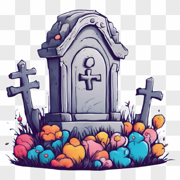 Download Stylized Gravestone with Colorful Flowers Cartoons Online ...