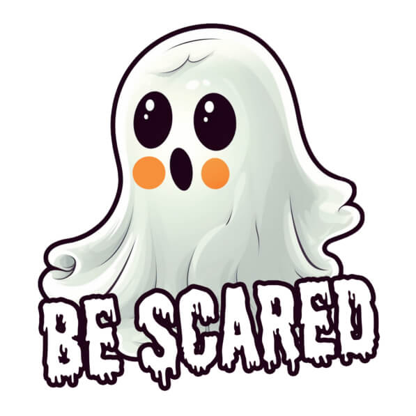 Download Playful Cartoon Ghost with 'BE SCARED' Text Quotes Online ...