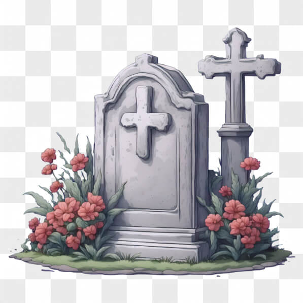 Download Gravestone with Flowers and Cross Cartoons Online - Creative ...