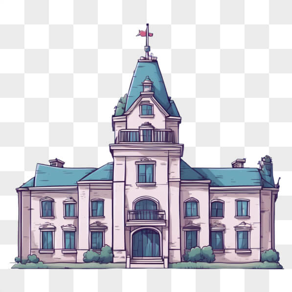 Download Elegant Mansion with Tower and Blue Roof Cartoons Online ...