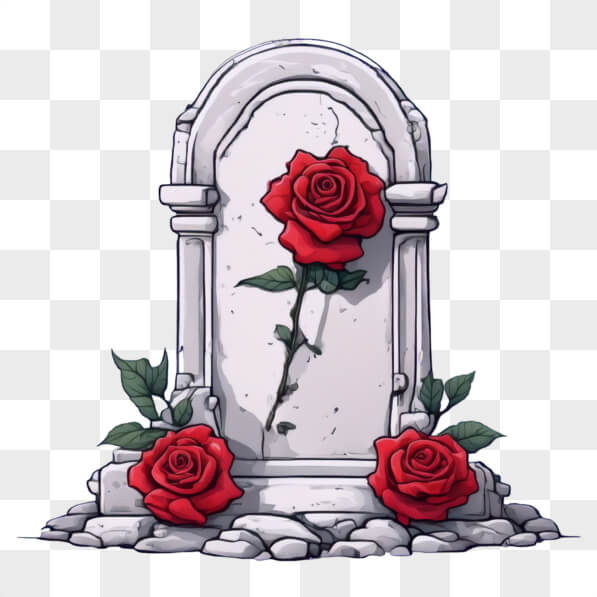 Download Gravestone with Red Roses Cartoons Online - Creative Fabrica