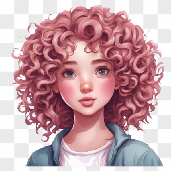 Descarga Retrato de una niña joven con cabello rizado rosa Cartoons En Línea - Creative Fabrica