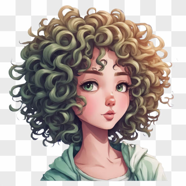 Download Young girl with curly hair in stylized illustration Cartoons ...