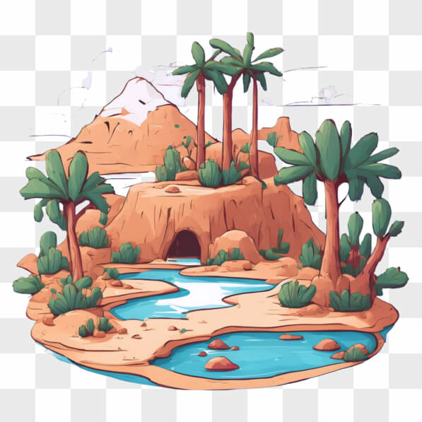 Descarga Oasis del desierto con palmeras y arroyo Cartoons En Línea ...