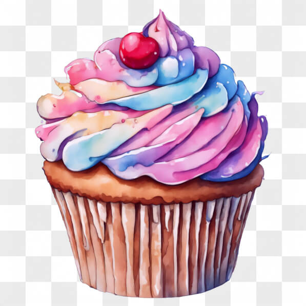 Download Colorful Cupcake with Pastel Frosting and Cherry Cartoons ...