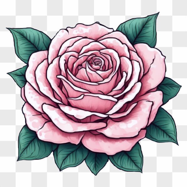 Download Illustration of a Pink Rose with Green Leaves Cartoons Online ...