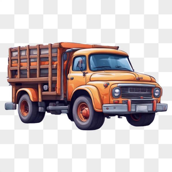 Download Vintage Orange Truck with Wooden Bed Cartoons Online ...