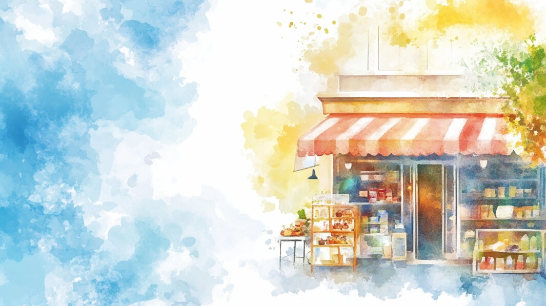 Download Watercolor Storefront with Striped Awning Backgrounds Online ...