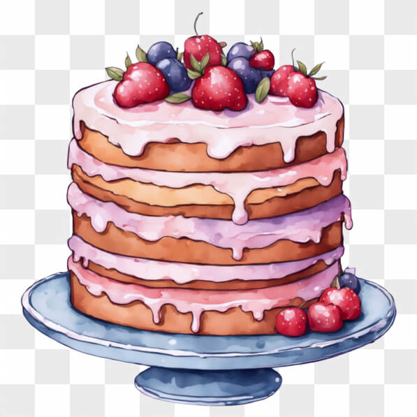 Download Three-layered cake with berries Cartoons Online - Creative Fabrica