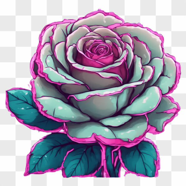 Download Stylized Rose with Turquoise and Pink Petals Cartoons Online ...