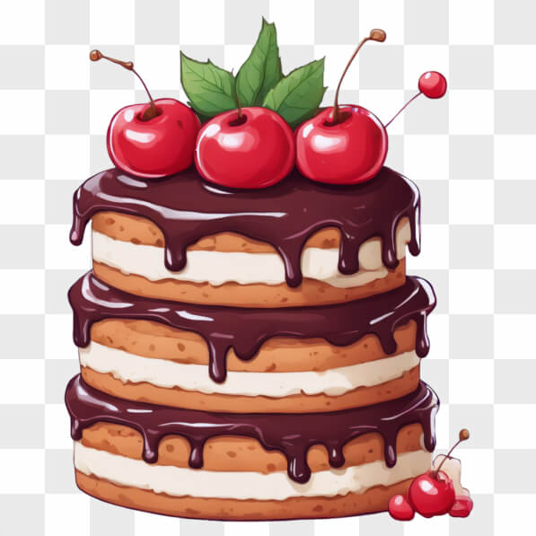 Download Delicious Three-Tiered Chocolate Cake with Cherries Cartoons ...