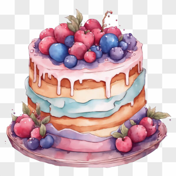 Download Colorful Three-Tiered Cake with Berries Cartoons Online ...