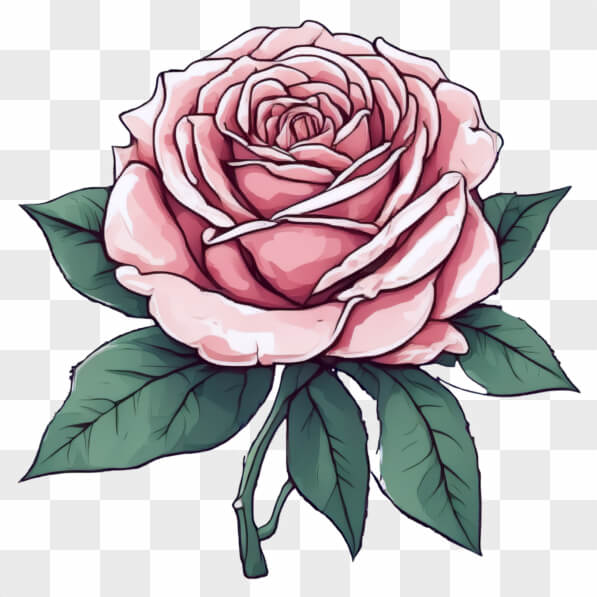 Download Detailed Pink Rose with Green Leaves Cartoons Online ...