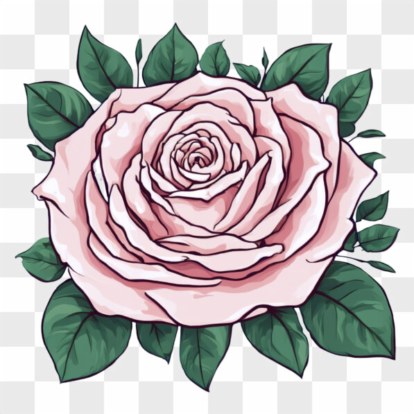 Download Illustration of a Pink Rose with Green Leaves Cartoons Online ...
