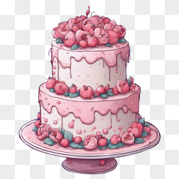 Download Pink Floral Cake Cartoons Online - Creative Fabrica