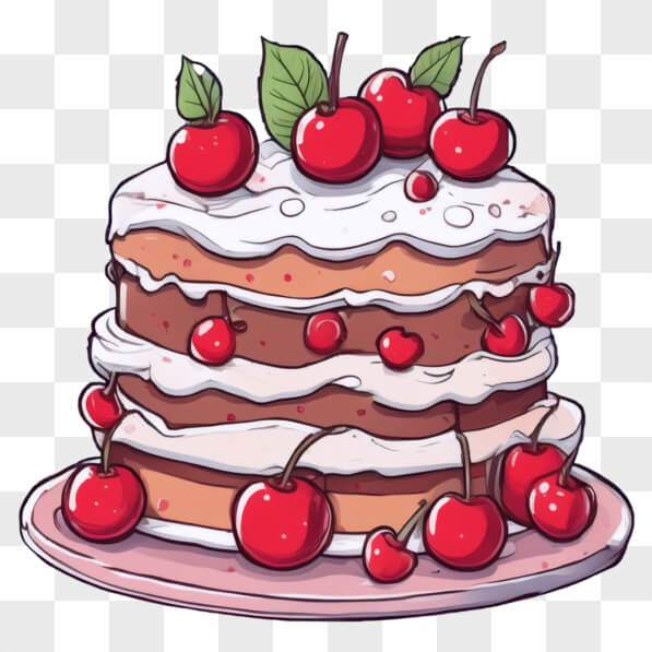 Download Delicious Three-Layer Cherry Cake Cartoons Online - Creative ...