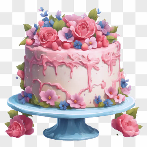 Download Decorative Cake with Flowers Cartoons Online - Creative Fabrica
