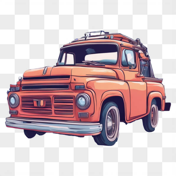 Download Vintage Orange Pickup Truck Cartoons Online - Creative Fabrica