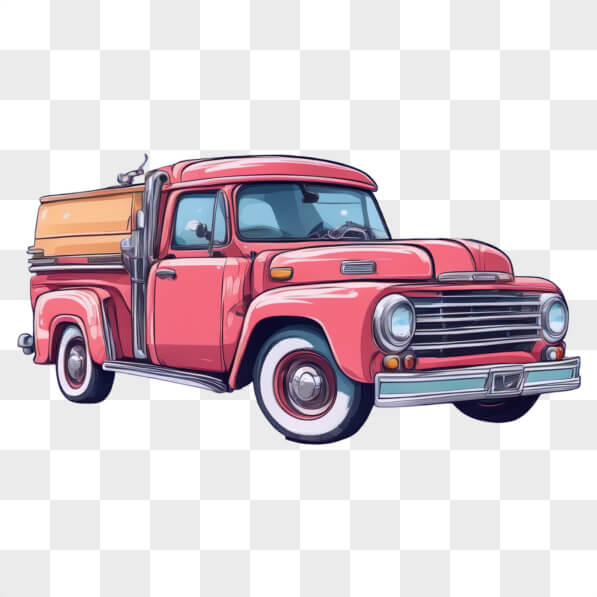 Download Vintage Pink Pickup Truck Cartoons Online - Creative Fabrica
