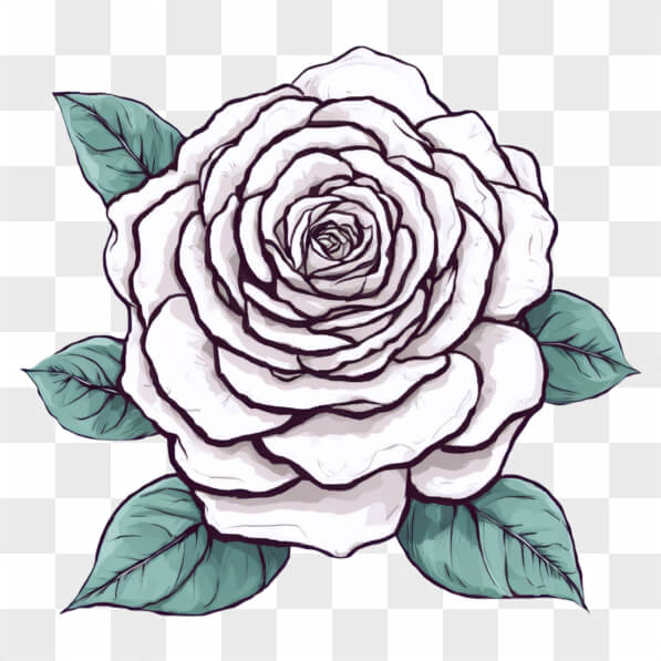 Download Illustrated White Rose with Green Leaves Cartoons Online ...