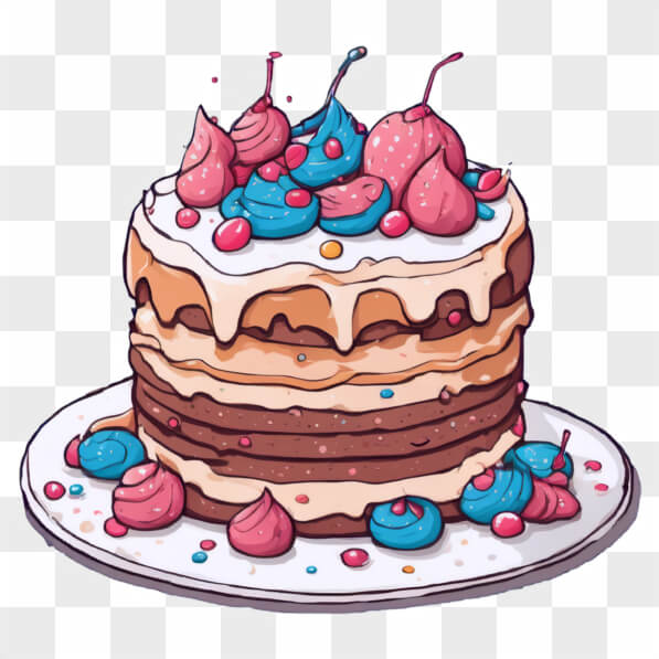 Download Colorful Three-Layered Cake with Frosting Cartoons Online ...