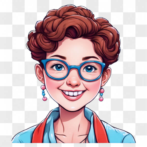 Descarga Mujer joven y alegre con cabello rizado y gafas Cartoons En Línea - Creative Fabrica