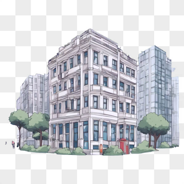 Download Illustrated Urban Building Surrounded by Skyscrapers Cartoons ...